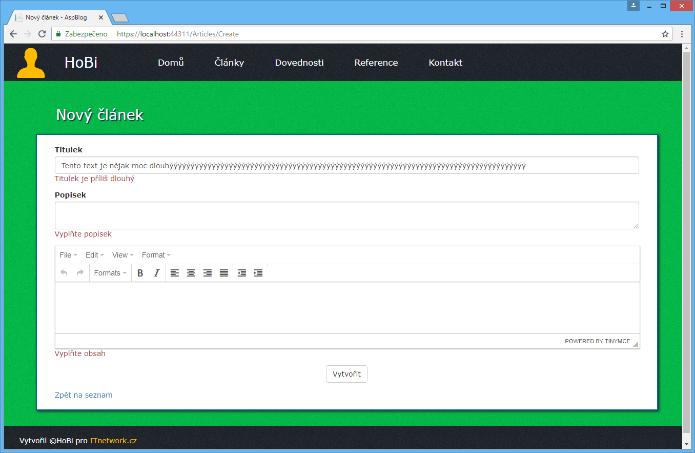 Lekce 11 - Přihlášení a registrace v ASP.NET Core MVC